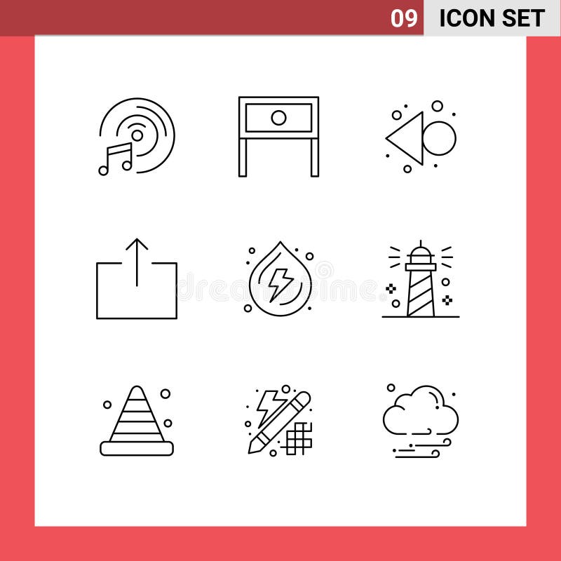 Pack of 9 Creative Outlines of Power, Spring, Arrow, Droop, Output ...