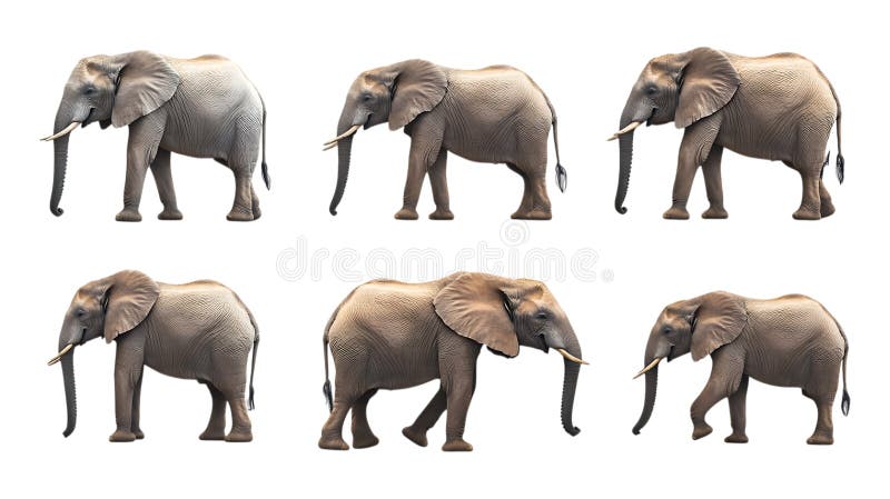 Pack of African Elephant Illustrations in Various Poses on Transparent ...