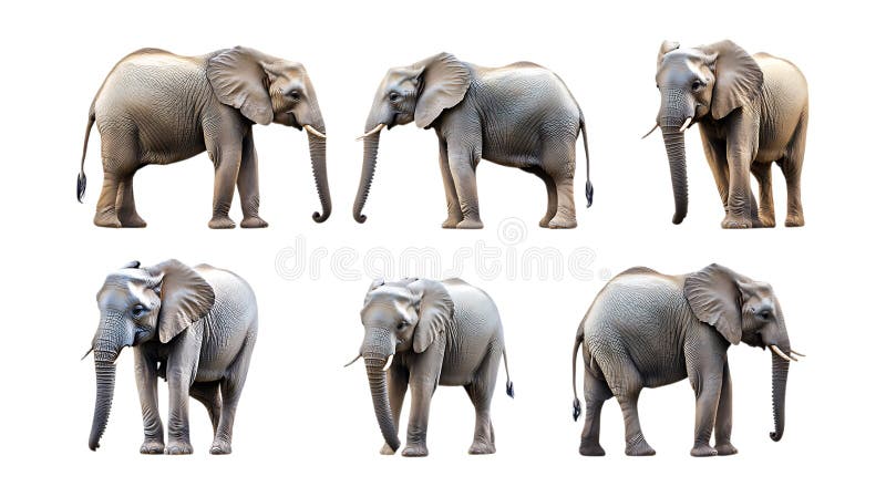 Pack of African Elephant Illustrations in Various Poses on Transparent ...
