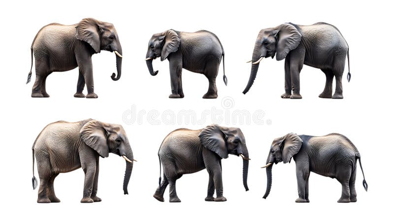 Pack of African Elephant Illustrations in Various Poses on Transparent ...