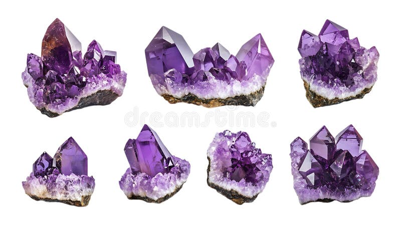 Pack of Amethyst Crystal on Transparent Background Stock Illustration ...