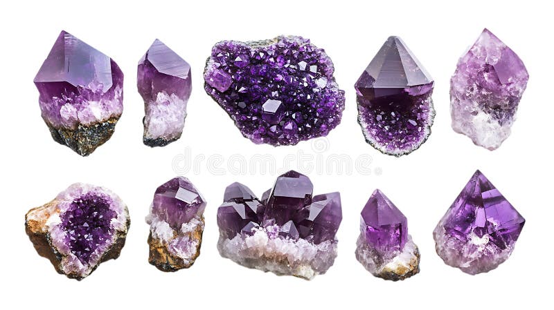 Pack of Amethyst Crystal on Transparent Background Stock Illustration ...