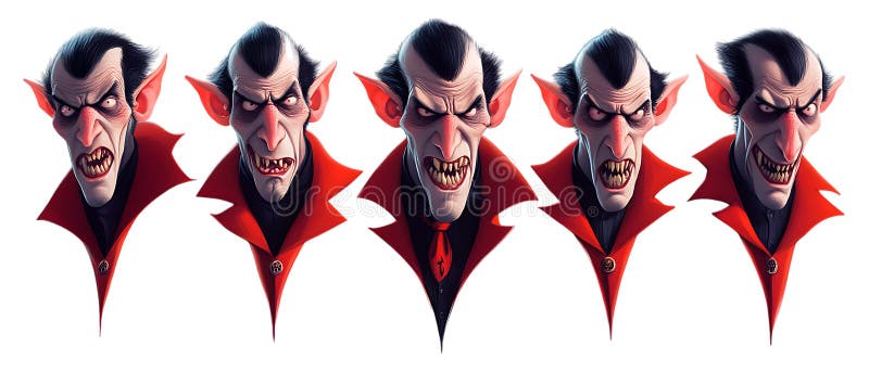Pack of Animated Vampire with Cunning Expression on Transparent ...