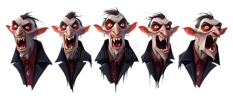 Pack of Animated Vampire with Cunning Expression on Transparent ...
