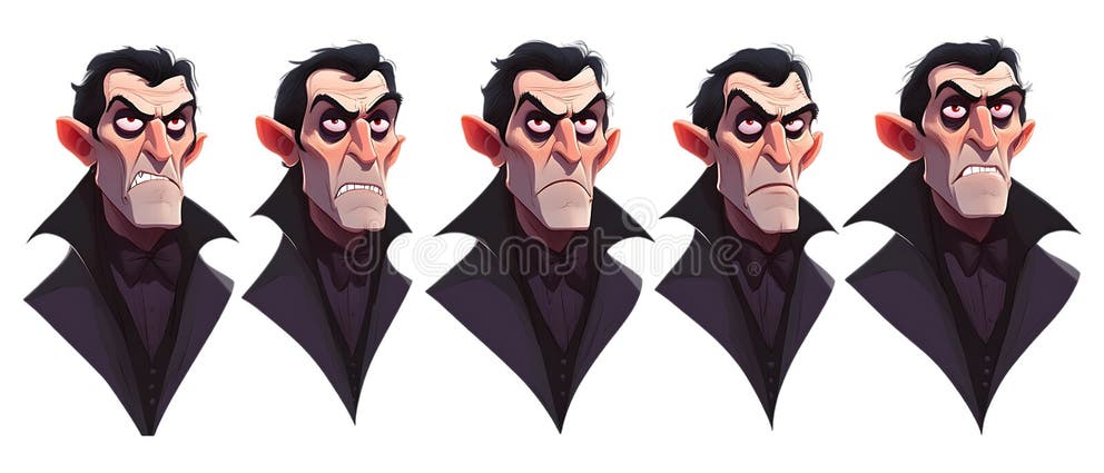 Pack of Animated Vampire with Cunning Expression on Transparent ...