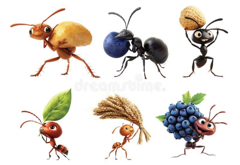 Pack of Ants Carrying Wheat Berry Leave Set Against Transparent ...