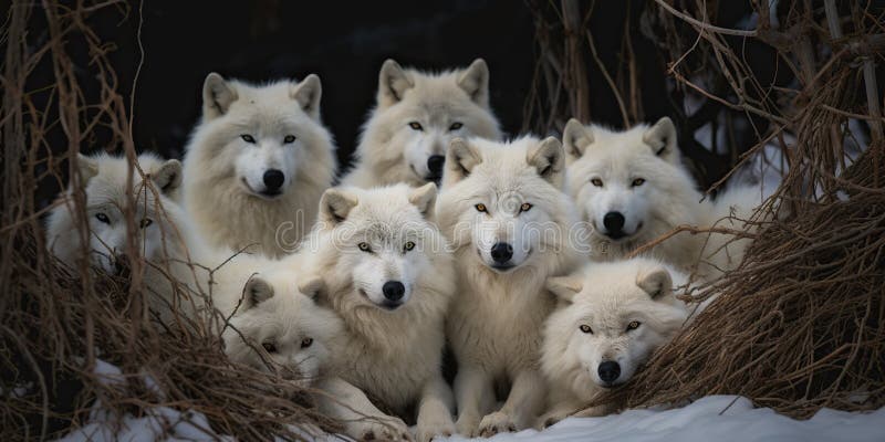 A Pack of Arctic Wolves Huddled Together in a Snowy Den, Concept of ...