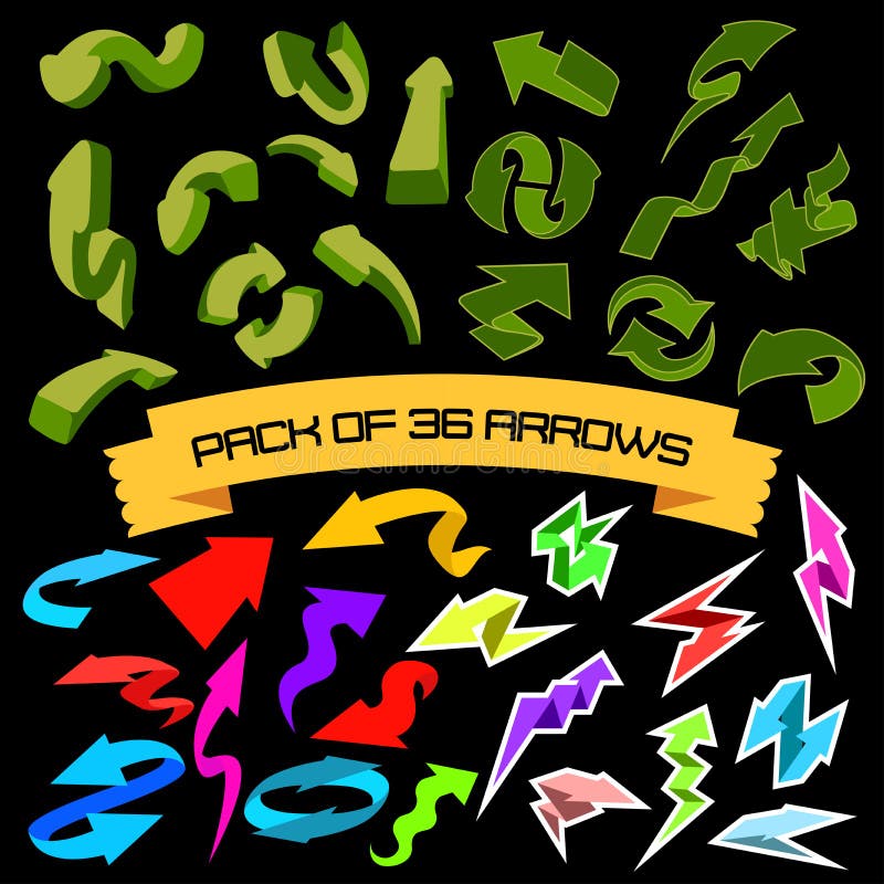 Pack of 36 Arrows stock vector. Illustration of designator - 62971103