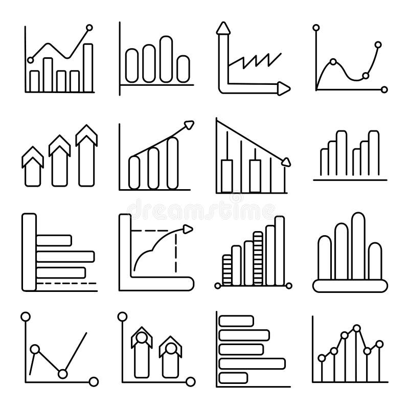 Pack of Bar Chart Linear Icons Stock Vector - Illustration of arrows ...