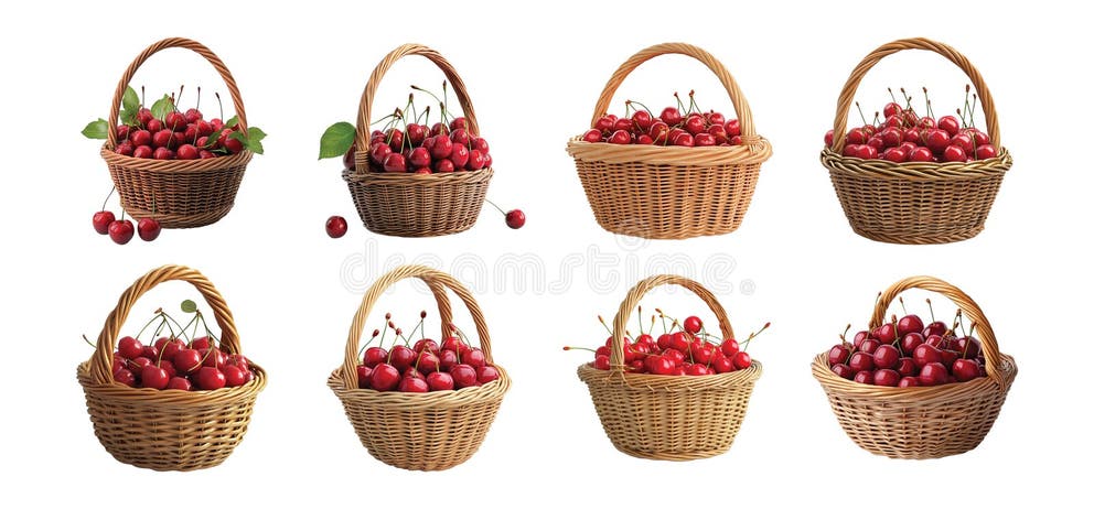 Pack of Basket Full of Red Berries on Transparent Background Stock ...