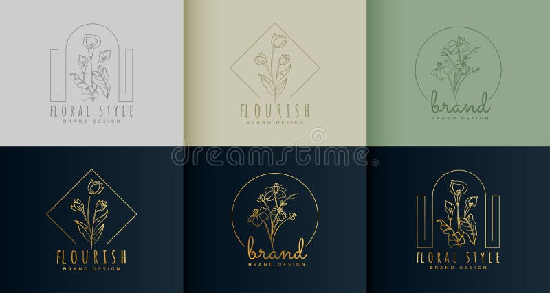 Pack of Beautiful Floral Logo Badges in Line Art Stock Vector ...