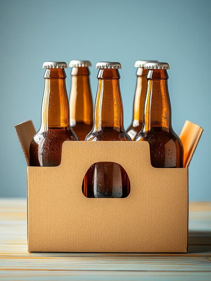 Pack Beer Bottles in a Cardboard Carrier on a Table. Stock Photo ...