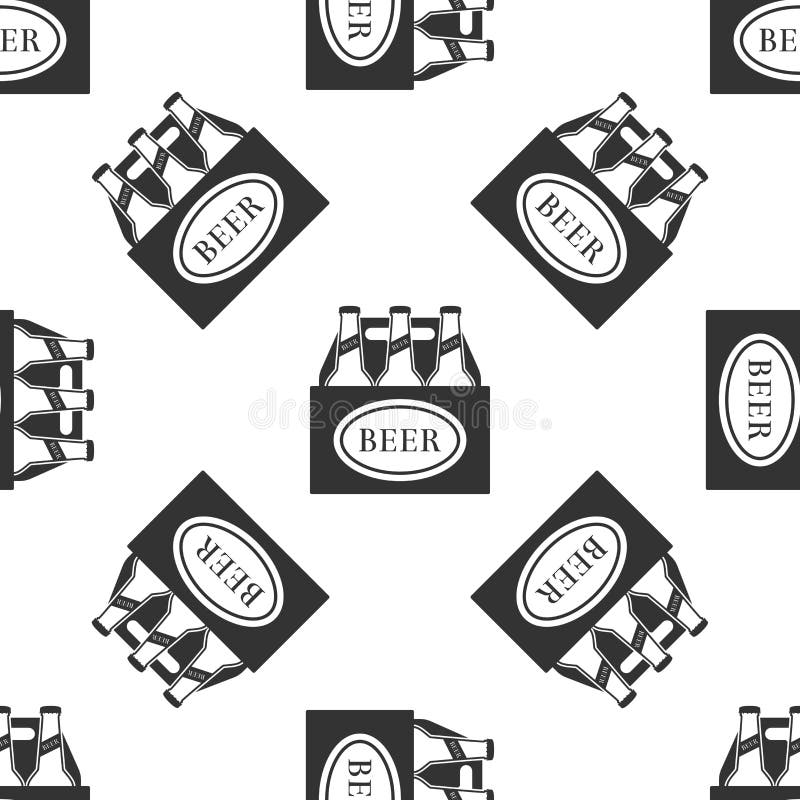 Pack of Beer Bottles Icon Seamless Pattern on White Background. Case ...