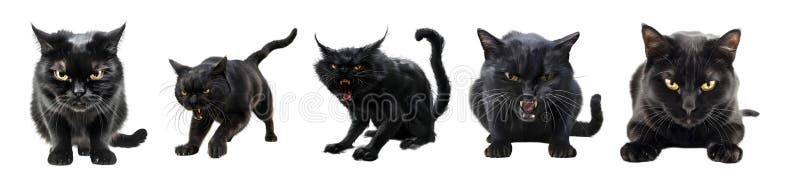 Pack of Black Angry Cat on Transparent Background Stock Illustration ...