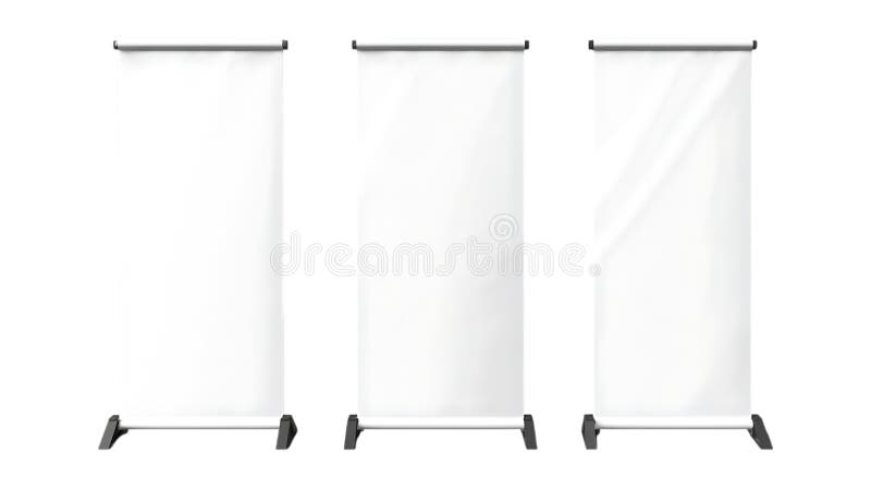 Pack of Blank White Roll-Up Banners Mockup on Transparent Background ...