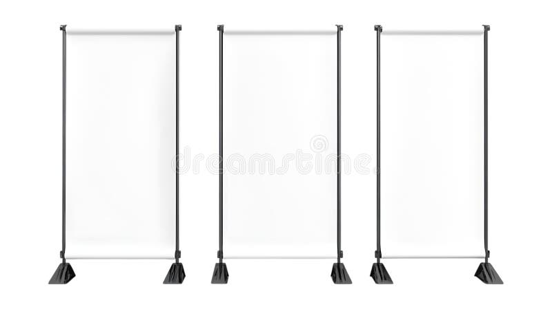 Pack of Blank White Roll-Up Banners Mockup on Transparent Background ...