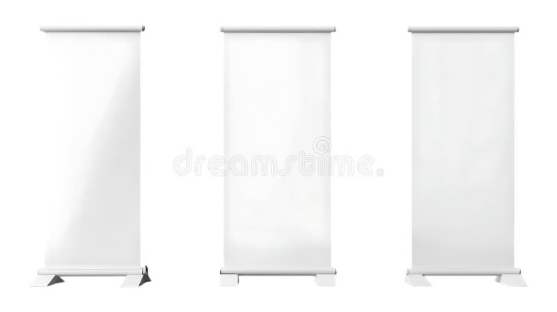 Pack of Blank White Roll-Up Banners Mockup on Transparent Background ...