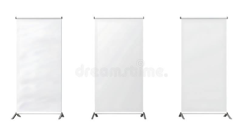 Pack of Blank White Roll-Up Banners Mockup on Transparent Background ...