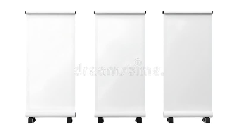 Pack of Blank White Roll-Up Banners Mockup on Transparent Background ...