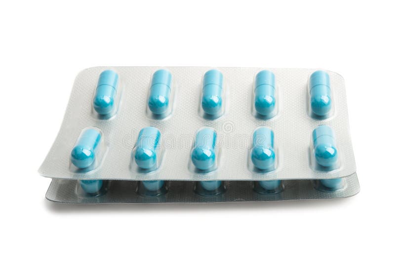 Pack of Blue Capsules Isolated Stock Photo - Image of lager, circle ...
