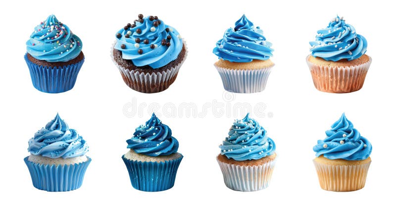 Pack of Blue Cupcake on Transparent Background Stock Illustration ...