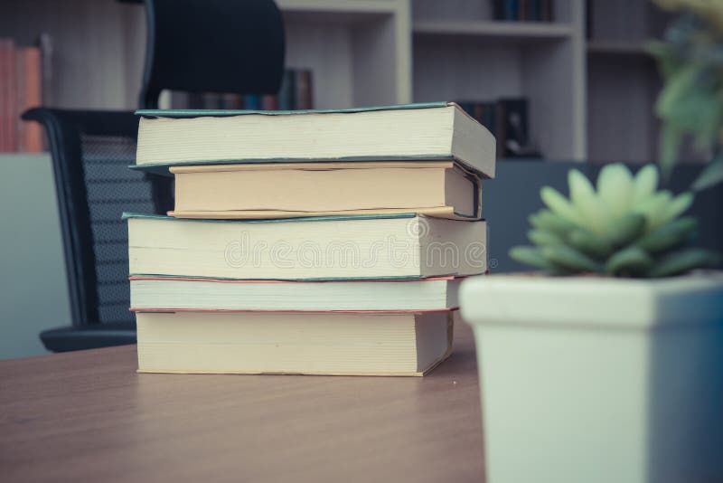 Pack of Book Stack on Table in Working Room at Office, Vintage S Stock ...