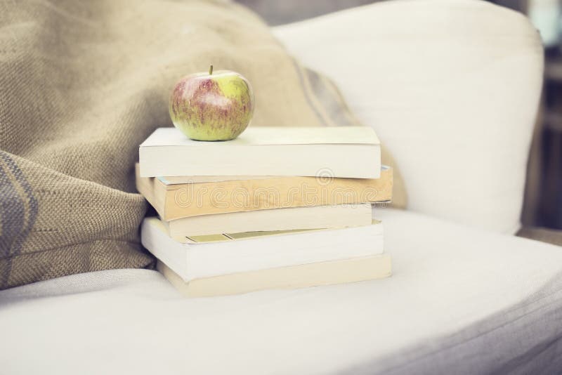 Pack of books and apple stock image. Image of morning - 59014497