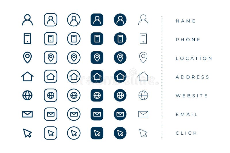 Pack of Business Card Icons Set Stock Vector - Illustration of cursor ...