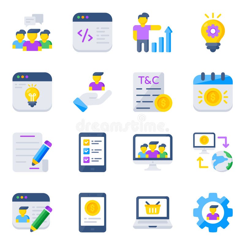 Pack of Business Presentation Flat Icons Stock Vector - Illustration of ...
