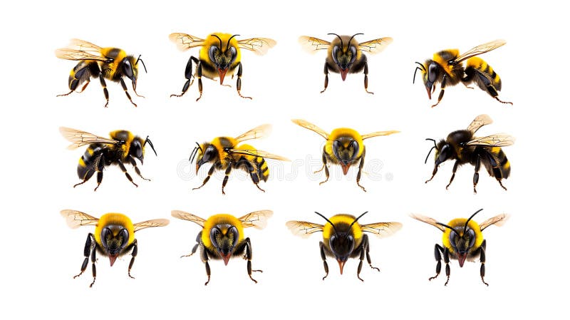Pack Buzzy Bee Set in Different Poses Against Transparent Background ...