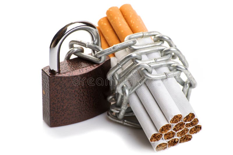 Pack of Cigarettes and a Padlock with Chain. Concept Stop Smoking Stock ...