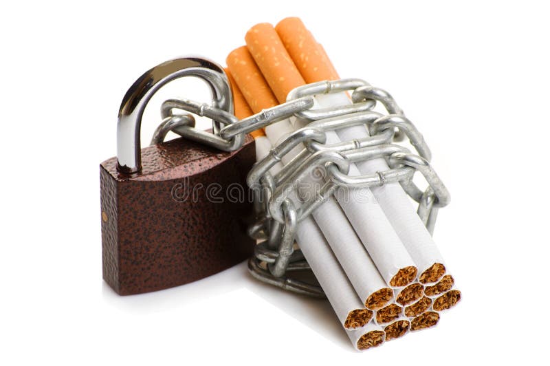 Pack of Cigarettes and a Padlock with Chain. Concept Stop Smoking Stock ...