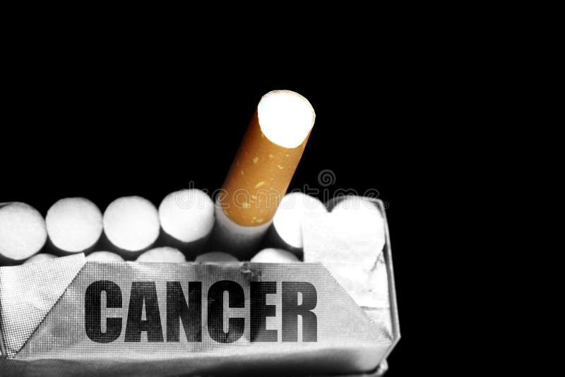 Pack of Cigarettes with the Word Cancer on the Pack with Selective ...