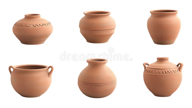 Pack of Clay Pots in Various Shapes on Transparent Background Stock ...