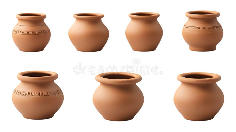 Pack of Clay Pots in Various Shapes on Transparent Background Stock ...