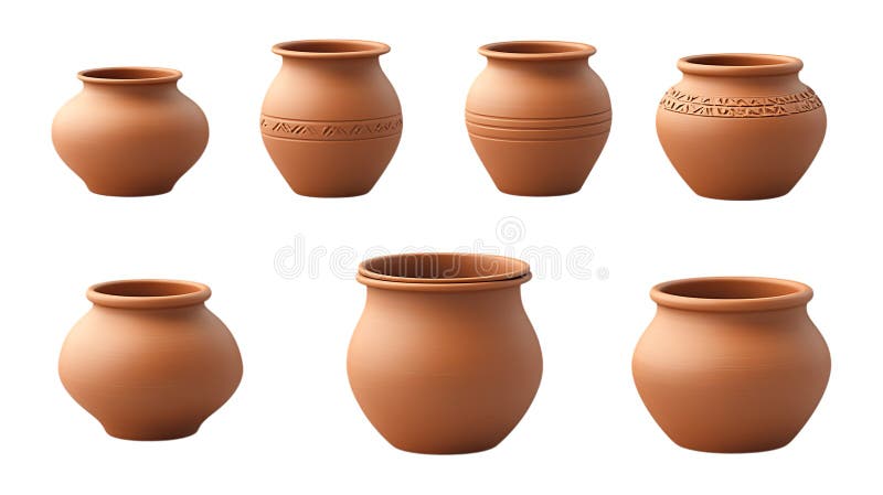 Pack of Clay Pots in Various Shapes on Transparent Background Stock ...