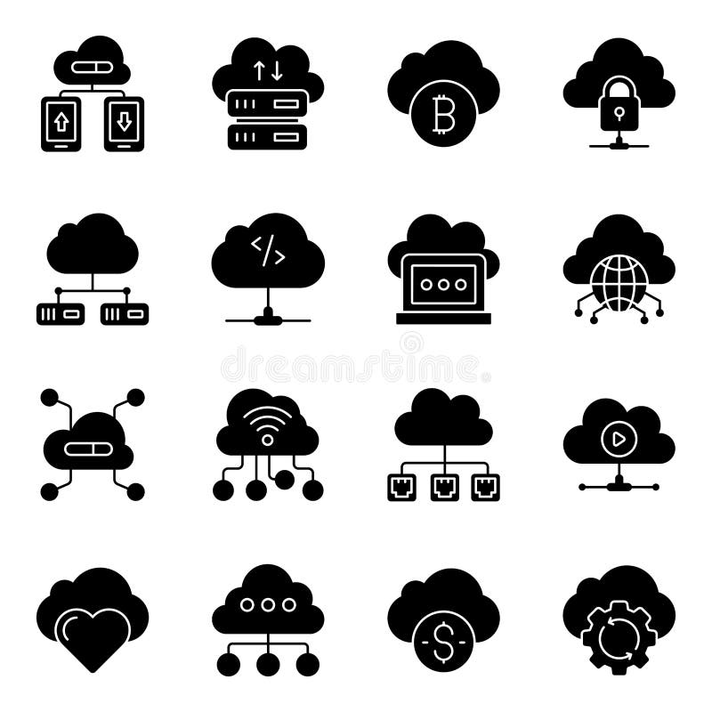 Pack of Cloud Computing and Technology Solid Icons Stock Vector - Illustration of setting ...