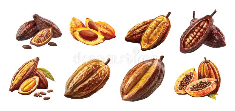 Pack of Cocoa Pods on Transparent Background Stock Illustration ...