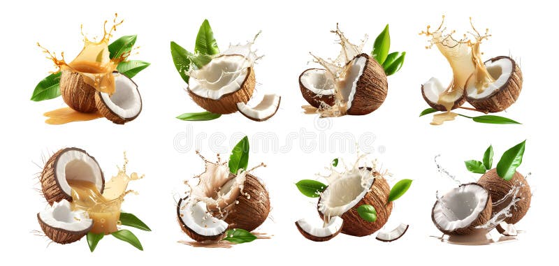 Pack of Coconut with Leaves on Transparent Background Stock ...