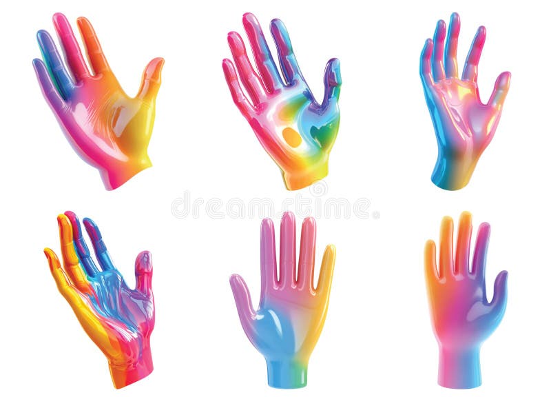 Pack Colorful Human Hand Set Against Transparent Background for ...