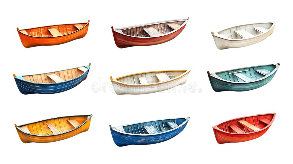 Pack of Colorful Rowboat on Transparent Background Stock Illustration ...