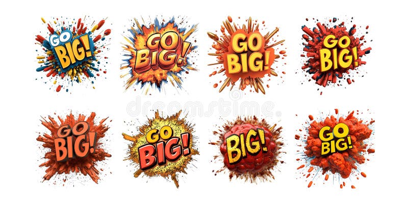 Pack Comic Explosion with the Text GO BIG in Bold Typography Isolated ...