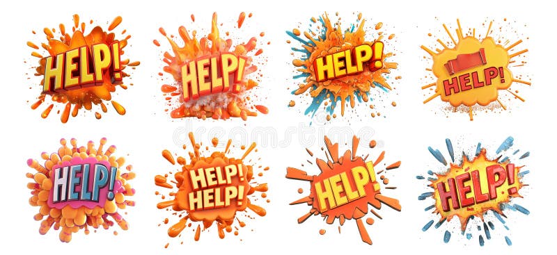 Pack Comic Explosion with the Text HELP in Bold Typography Isolated ...