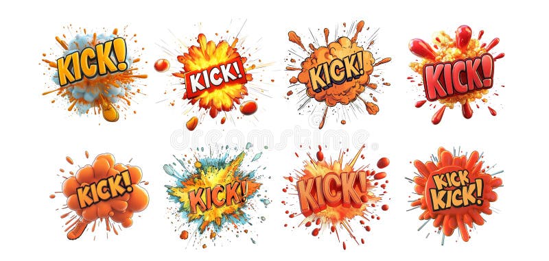Pack Comic Explosion with the Text KICK in Bold Typography Isolated ...