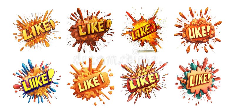 Pack Comic Explosion with the Text LIKE in Bold Typography Isolated ...
