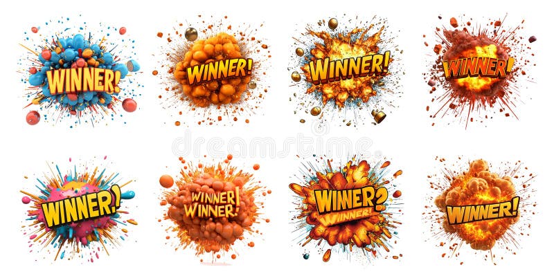 Pack Comic Explosion with the Text WINNER in Bold Typography Set ...