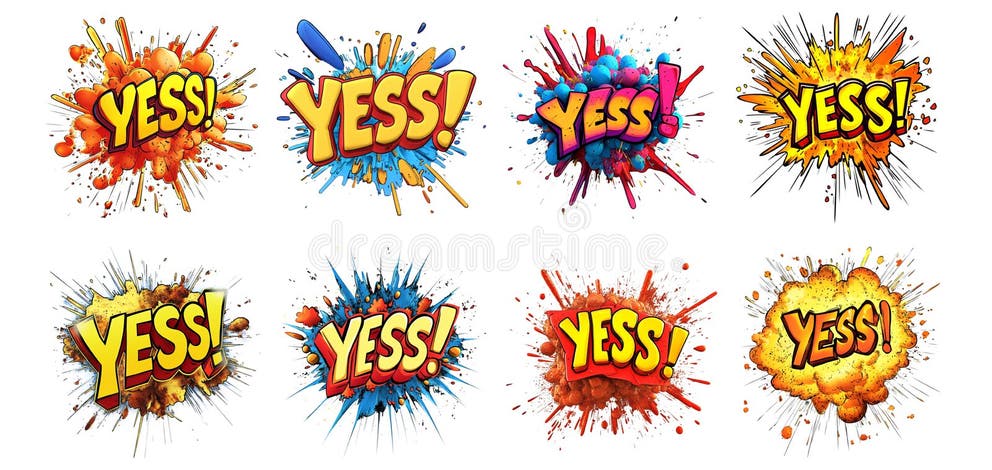 Pack Comic Explosion with the Text YES in Bold Typography Set Against a ...