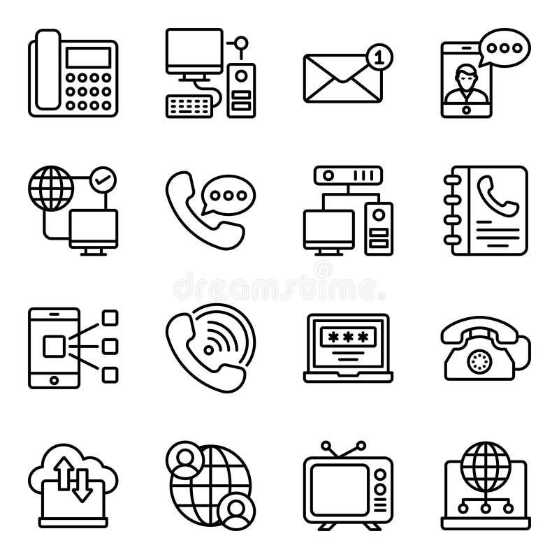 Pack of Communication, Technology and Devices Linear Icons Stock Vector ...