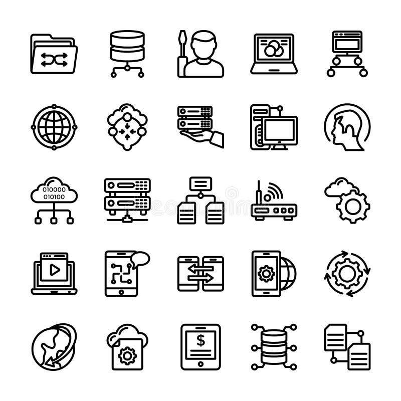 Data Management Line Icons Pack Stock Illustration - Illustration of ...
