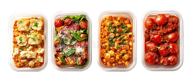 Pack of Container of Food Set of Five Different Poses Set Against ...
